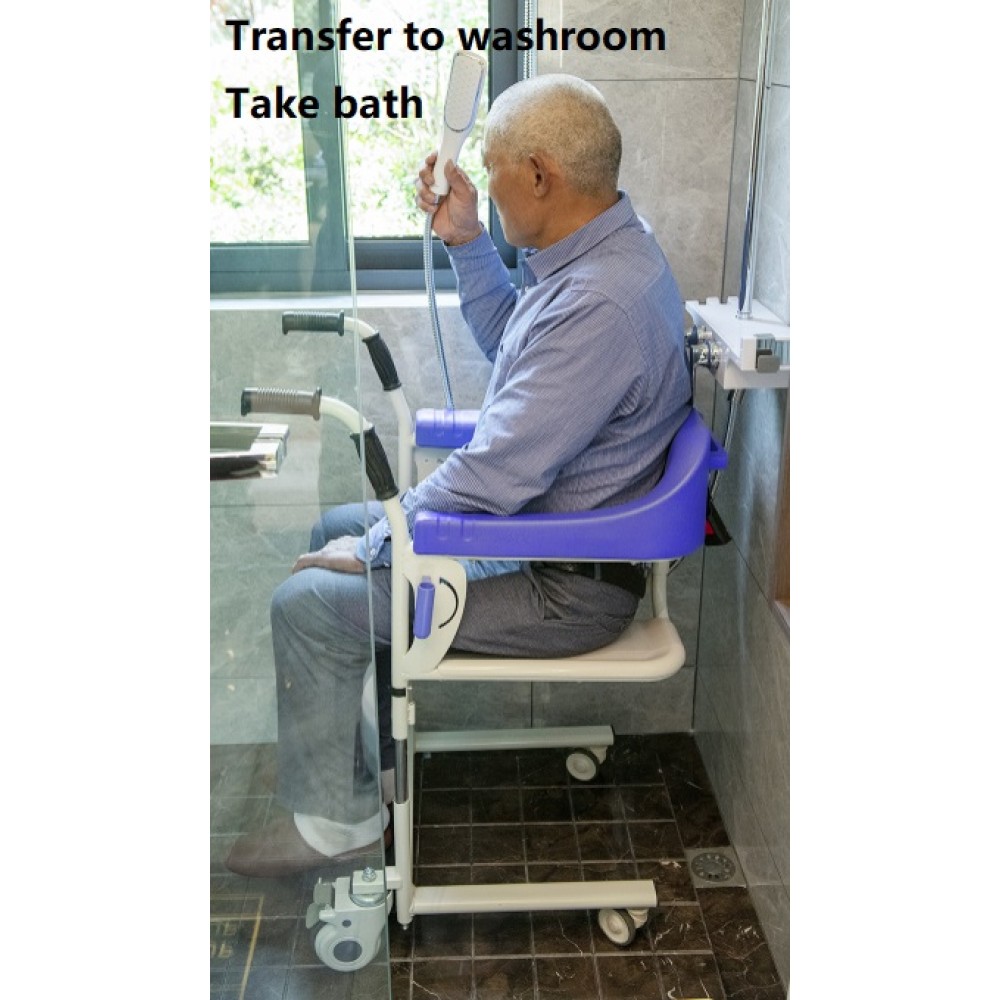 Motorized Height Adjustment Split Seat Shower Commode Transfer Chair ...